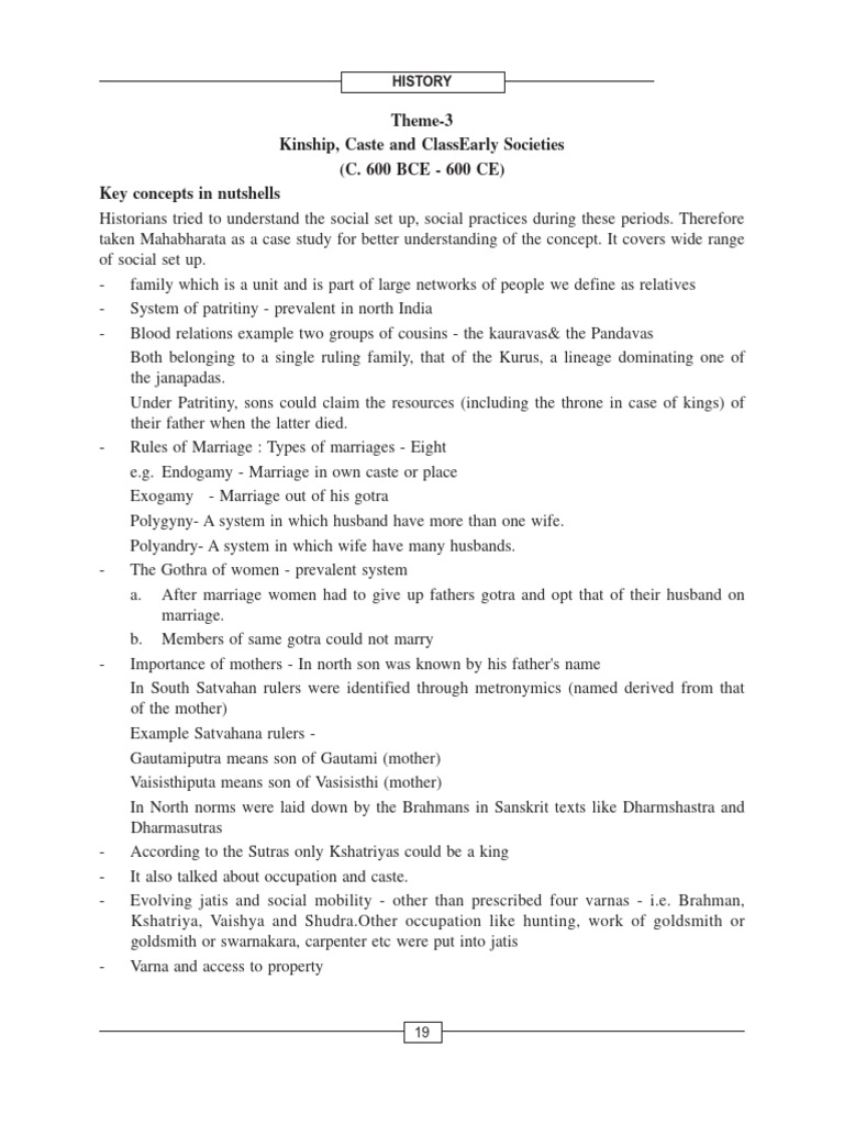CBSE Class 12 History Kinship Caste and Class Early Societies | PDF