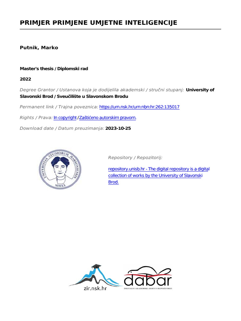 Primjer Primjene Umjetne Inteligencije | PDF