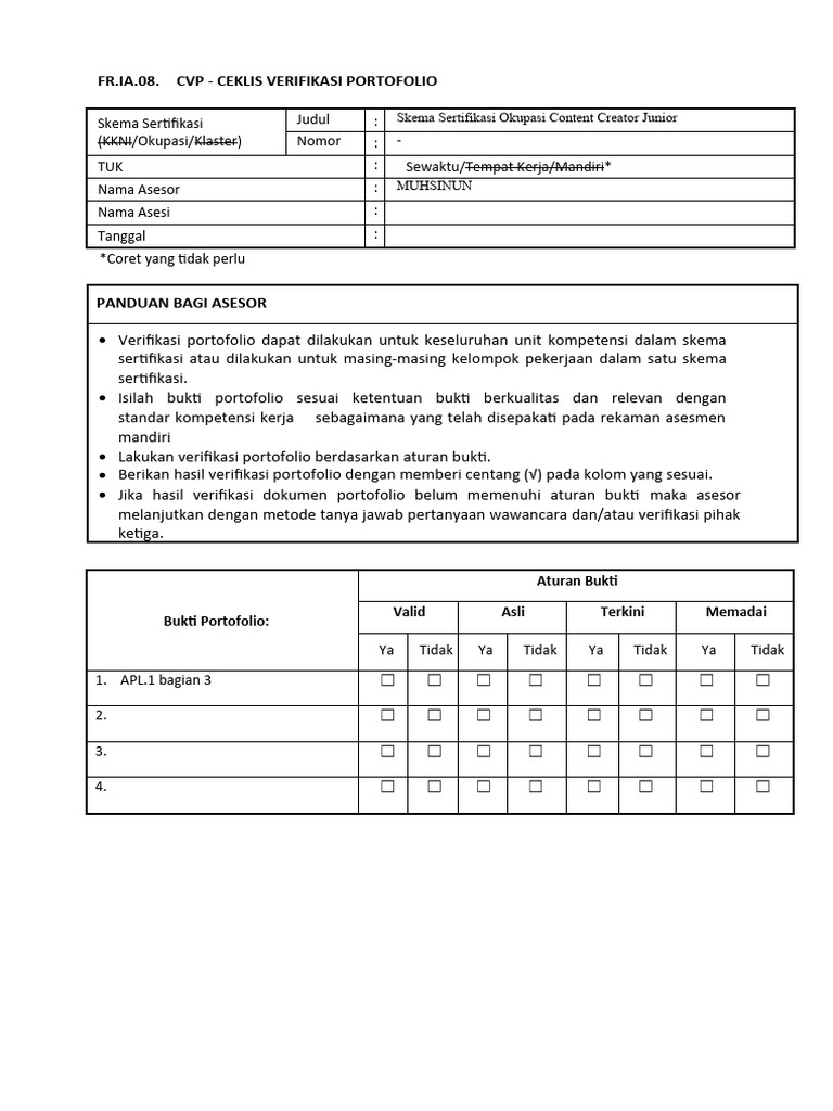 Ceklis Verifikasi Portofolio | PDF