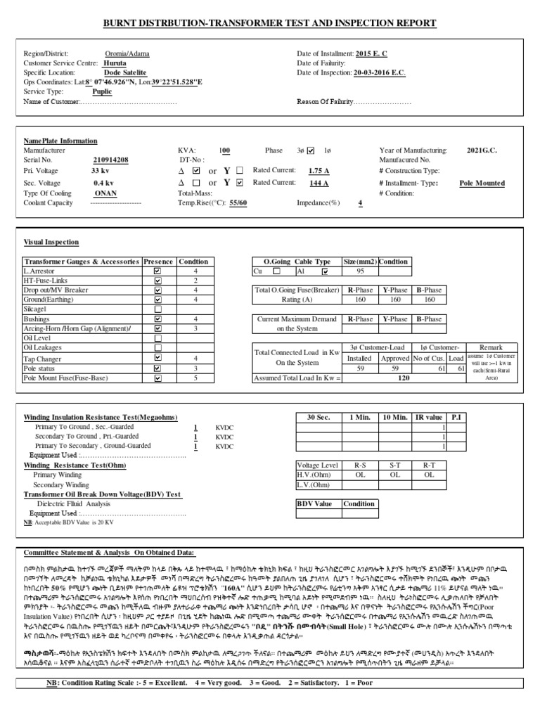 Burnt Distrbution-Transformer Test and Inspection Report: NB ...