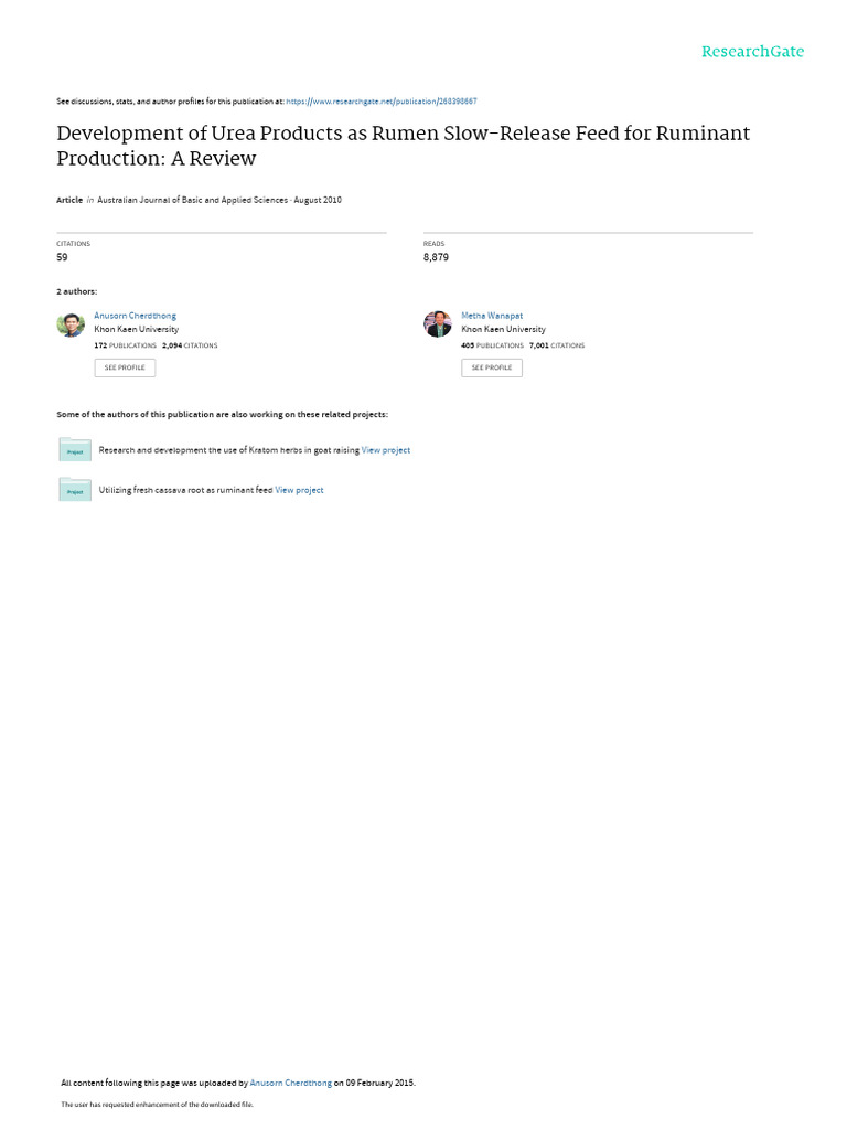 Development of Urea Products As Rumen Slow-Release | PDF | Ruminant | Urea