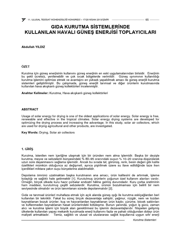 Gida Kurutma Si̇stemleri̇nde Kullanilan Havali Güneş Enerji̇si̇ Toplayicilari | PDF