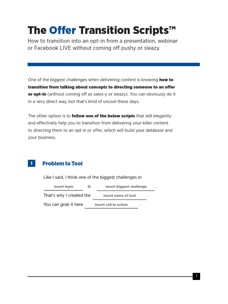 The Offer Transition Script | PDF | Human Communication