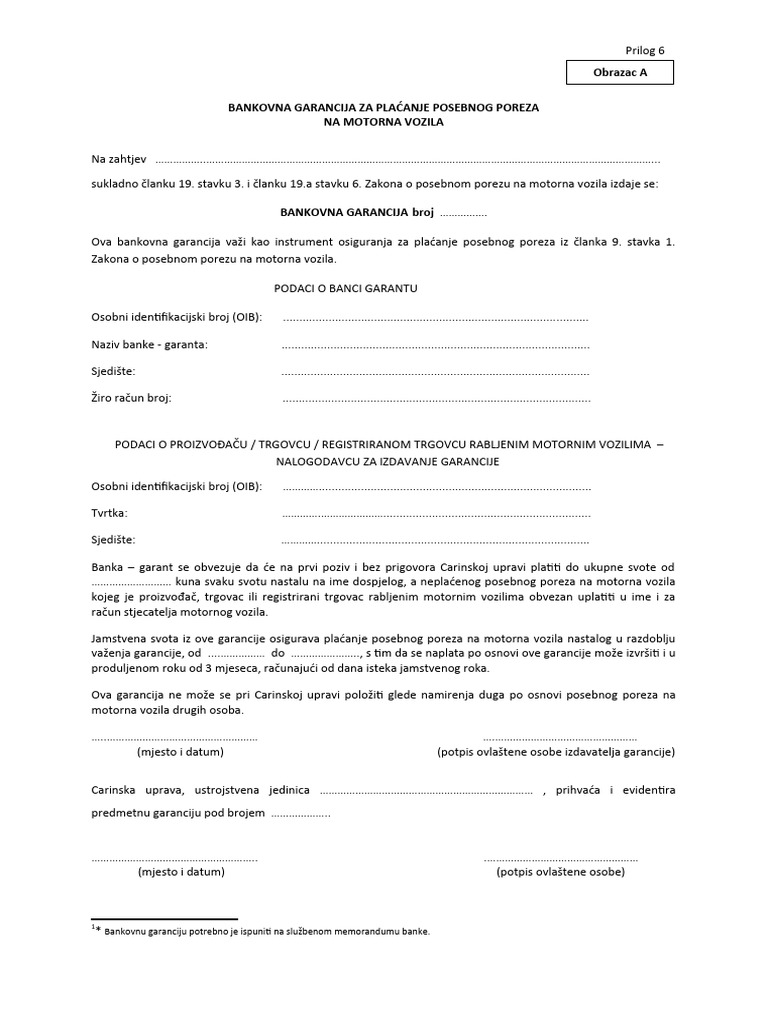 Prilog 6 Obrazac A | PDF