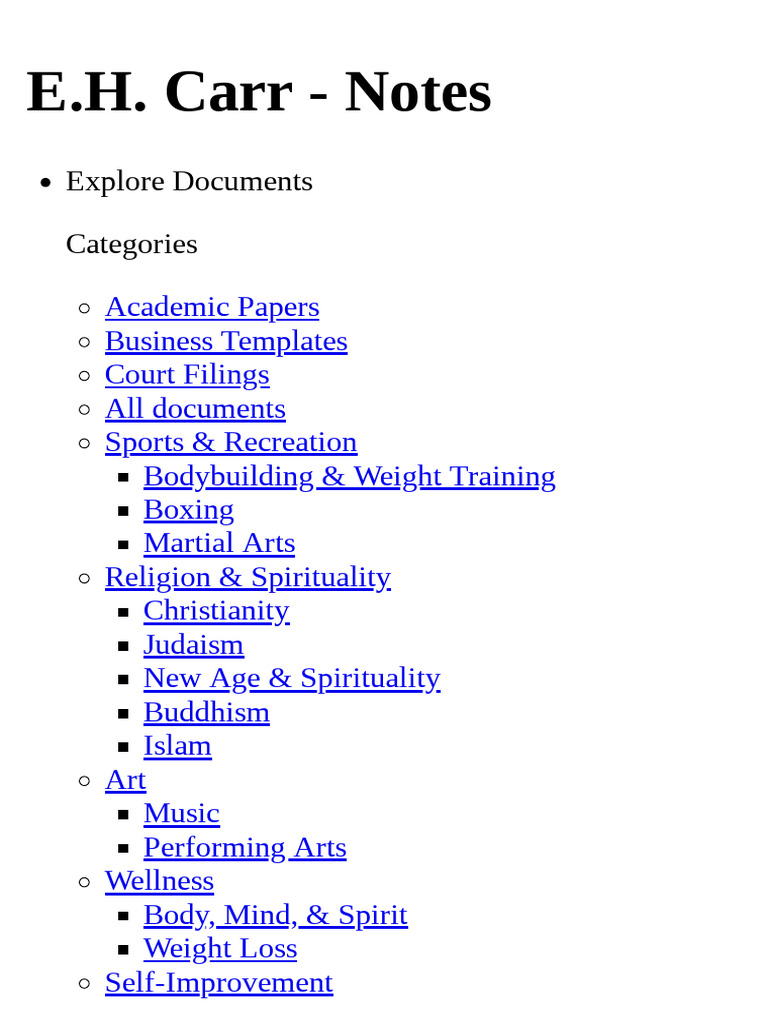 E.H. Carr - Notes | PDF | Thought | Mind