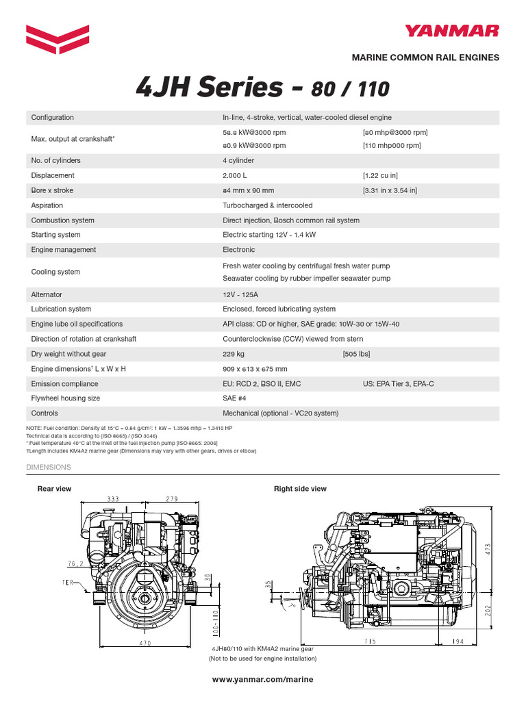 Yanmar 4JH80/110 Marine Engine Specs | PDF | Diesel Engine | Engines