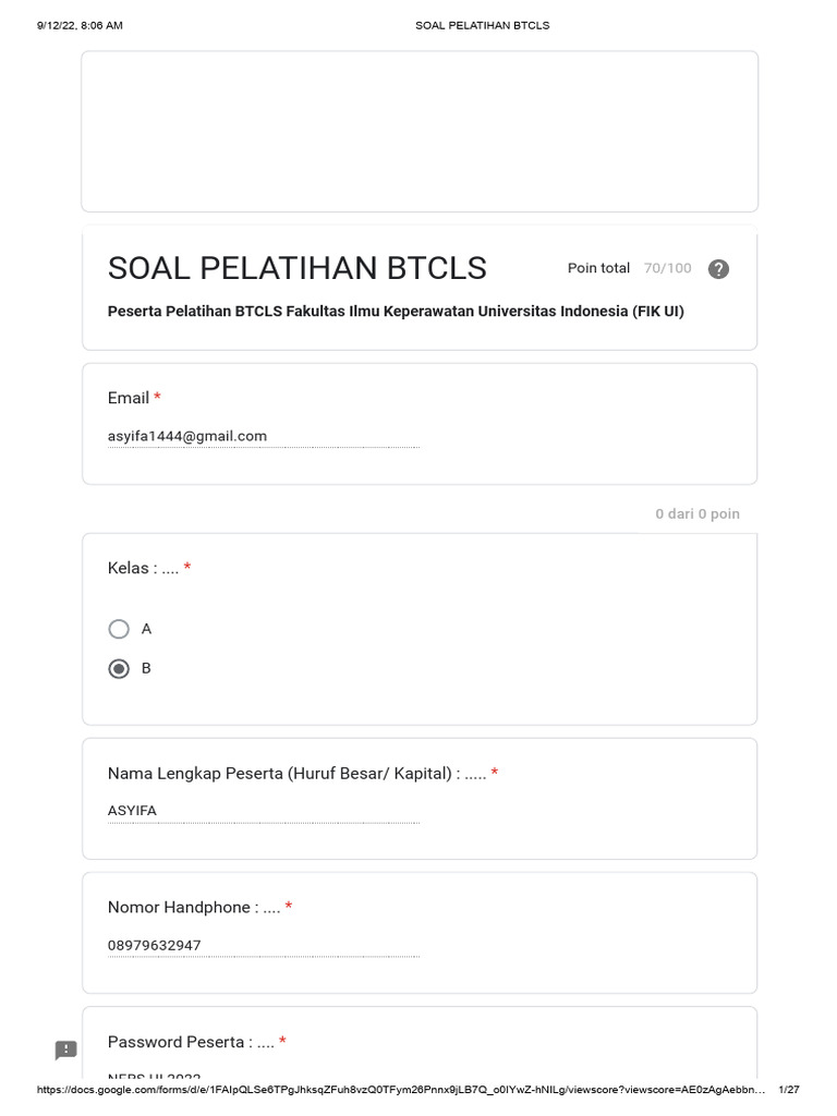 Soal Pelatihan BTCLS | PDF