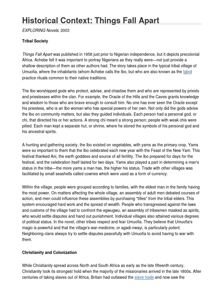 Things Fall Apart Colonization Background Notes | PDF | Igbo People ...