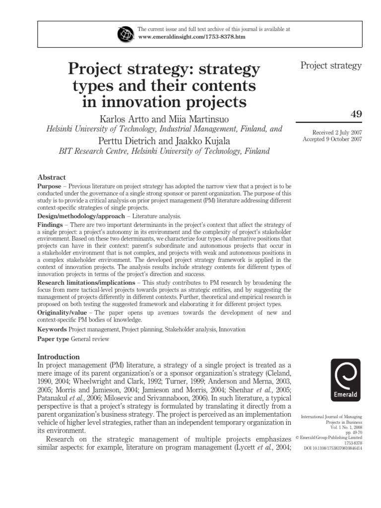 Project Strategy - Strategy Types and Their Contents in Innovation ...