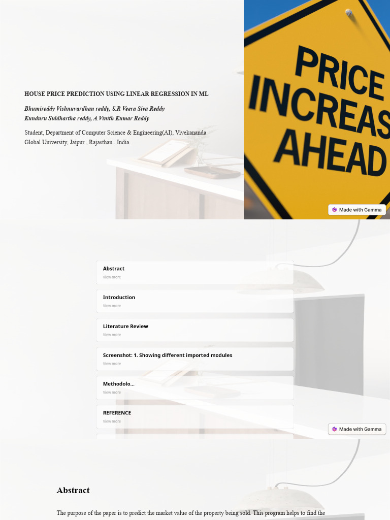 House Price Prediction Using Linear Regression in ML | PDF | Machine Learning | Regression Analysis
