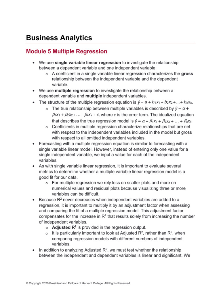 BA Module 5 Summary | PDF | Regression Analysis | Dependent And Independent Variables