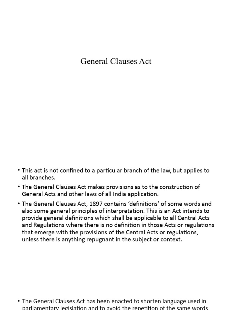 General Clauses Act Overview and Provisions | PDF | Repeal | Eviction