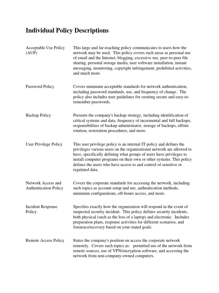 Individual Policy Descriptions - Draft | PDF | Computer Network | Security