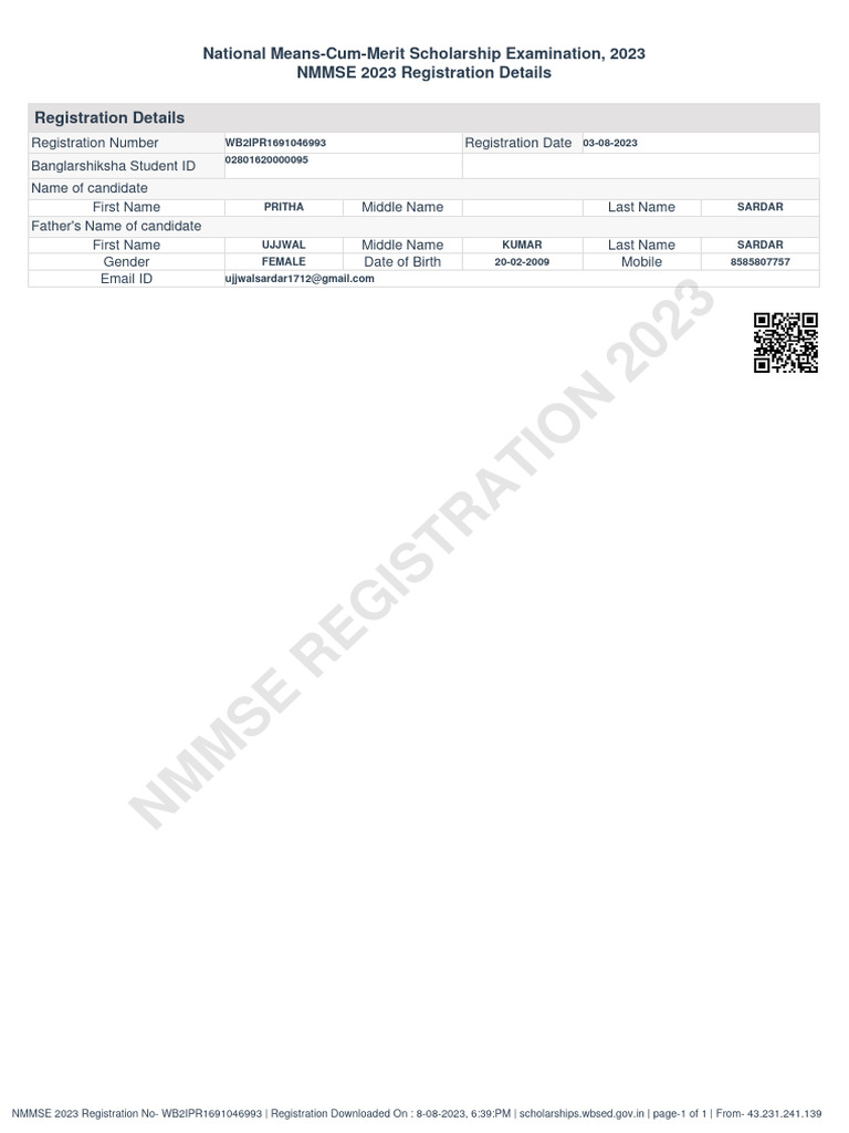 Nmmse 2023 Registration Details Wb2ipr1691046993 | PDF