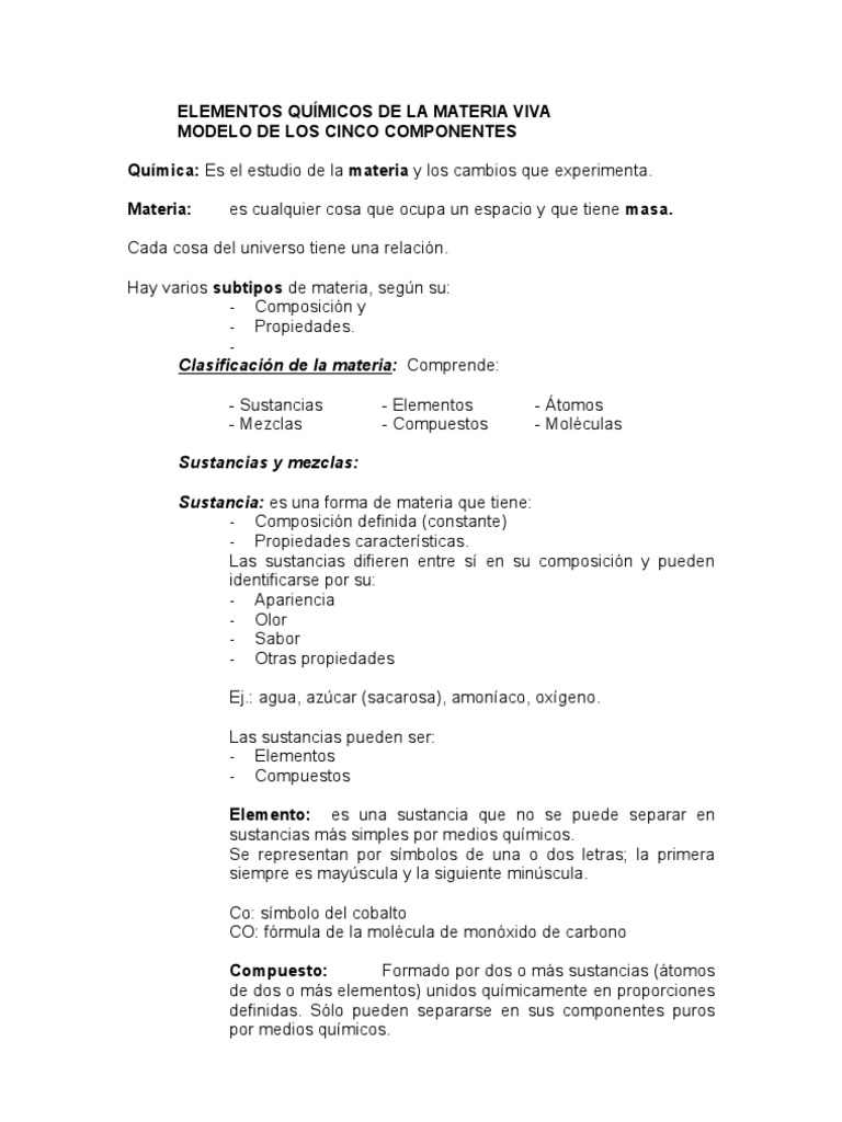Elementos Químicos de La Materia Viva | PDF | Sustancias químicas ...