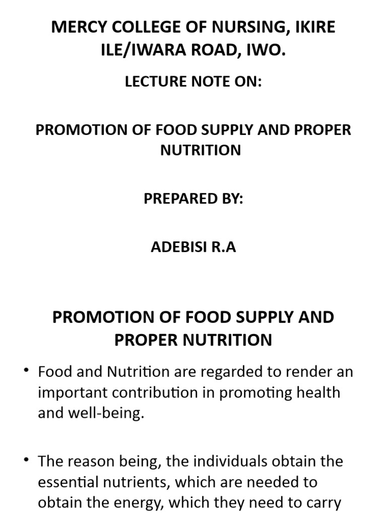 Promotion of Food Supply and Proper Nutrition | Download Free PDF ...