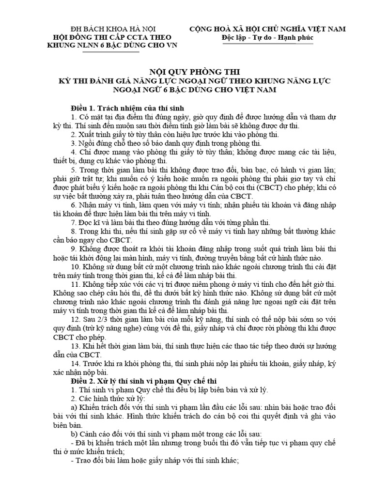 N I Quy Phòng Thi VSTEP | PDF