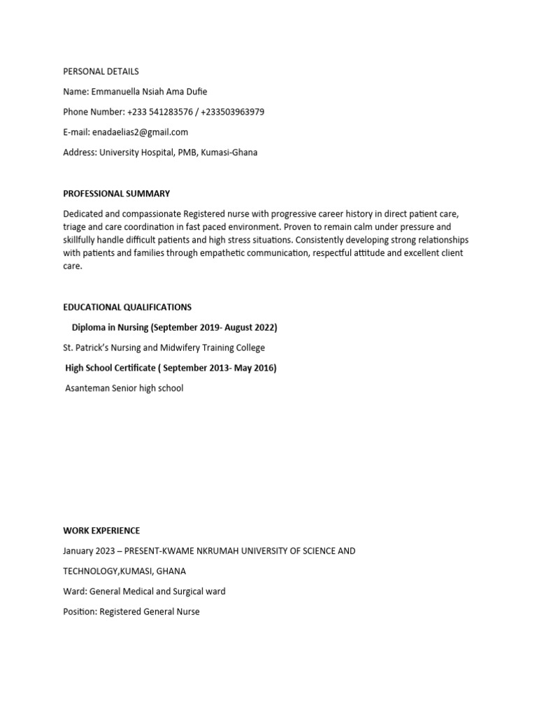 My RESUME | PDF | Nursing | Patient