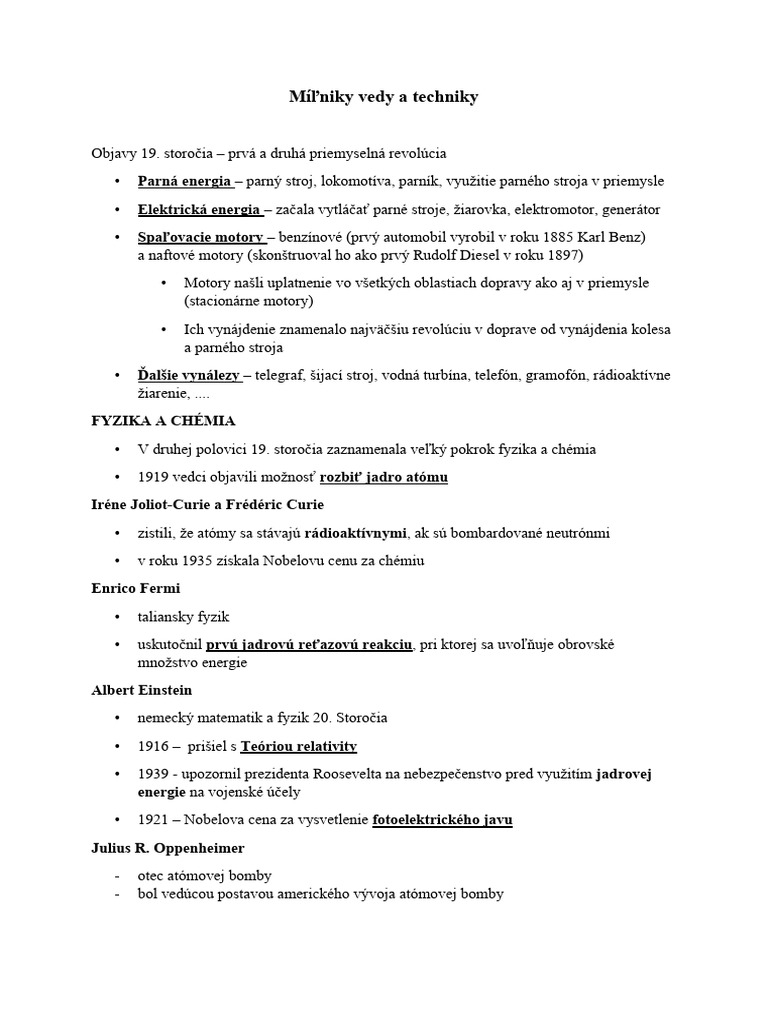 Míľniky Vedy A Techniky | PDF