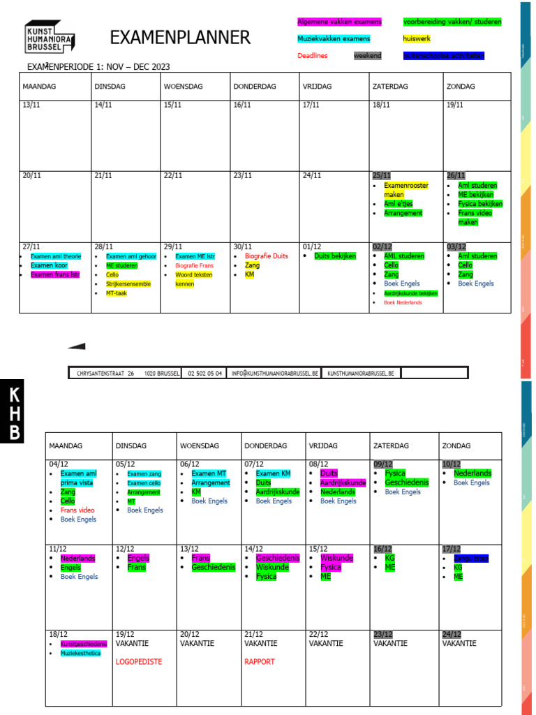 Examenplanner December 2023 | PDF