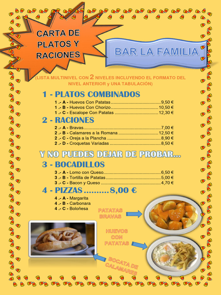 05 - Lista Multinival + TABS + FORMAS - PLATOS COMBINADOS | PDF