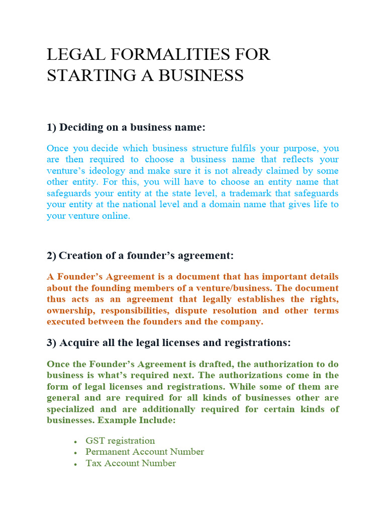 Legal Formalities For Starting A Business | PDF | Startup Company ...