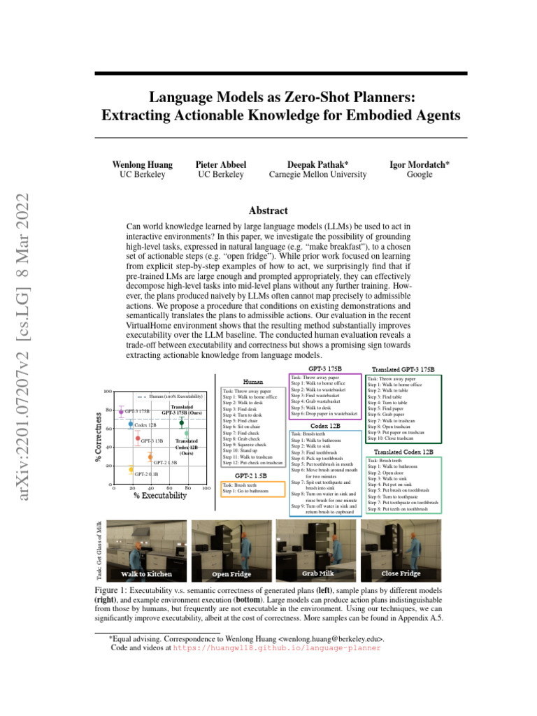 Language Models As Zero-Shot Planners - Extracting Actionable Knowledge For Embodied Agents ...