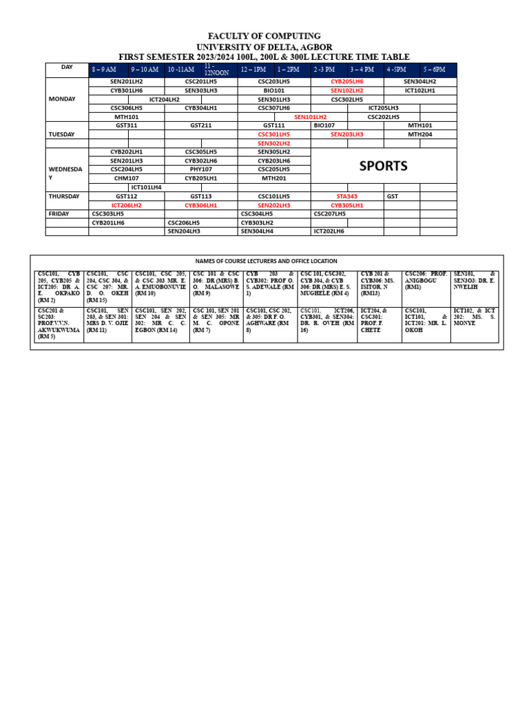 Foc 2023 - 2024 First Semester LTT Amended | PDF