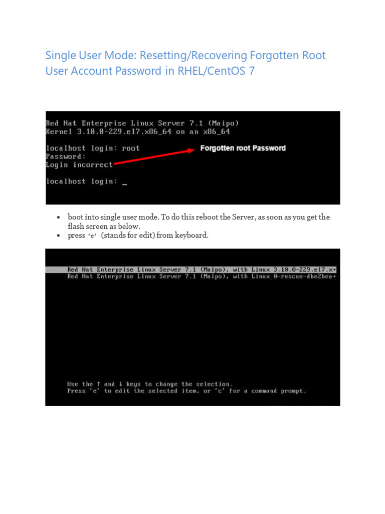 Single User Mode - Resetting - Recovering Forgotten Root Password in RHEL - CentOS 7 | PDF ...