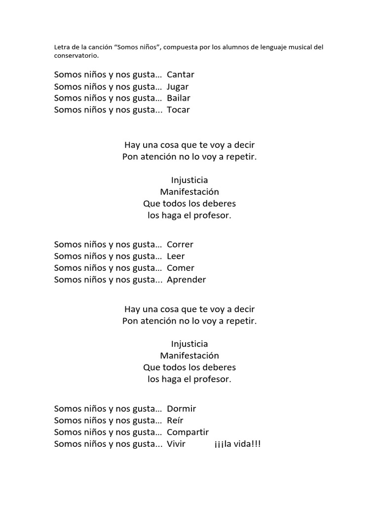 Letra de La Canción. Somos Niños | PDF