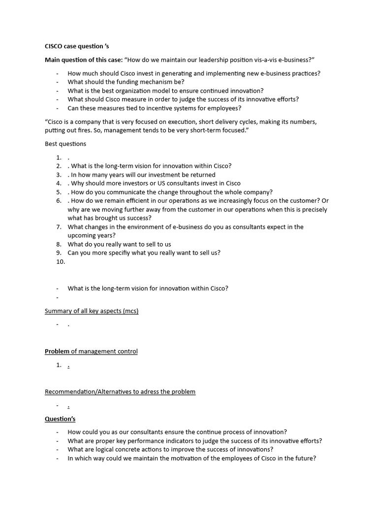CISCO Case Question | PDF