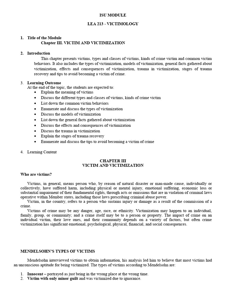 Chapter-3-Victim-and-Victimization | PDF | Rape | Psychological Trauma