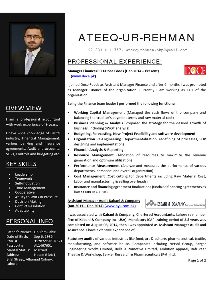 Ateeq Ur Rehman (CV) | PDF | Cost Accounting | Business