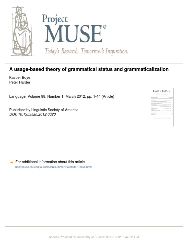 Boye Harder 2012 A Usage-Based Theory of Grammatical Status and Grammaticalization | PDF