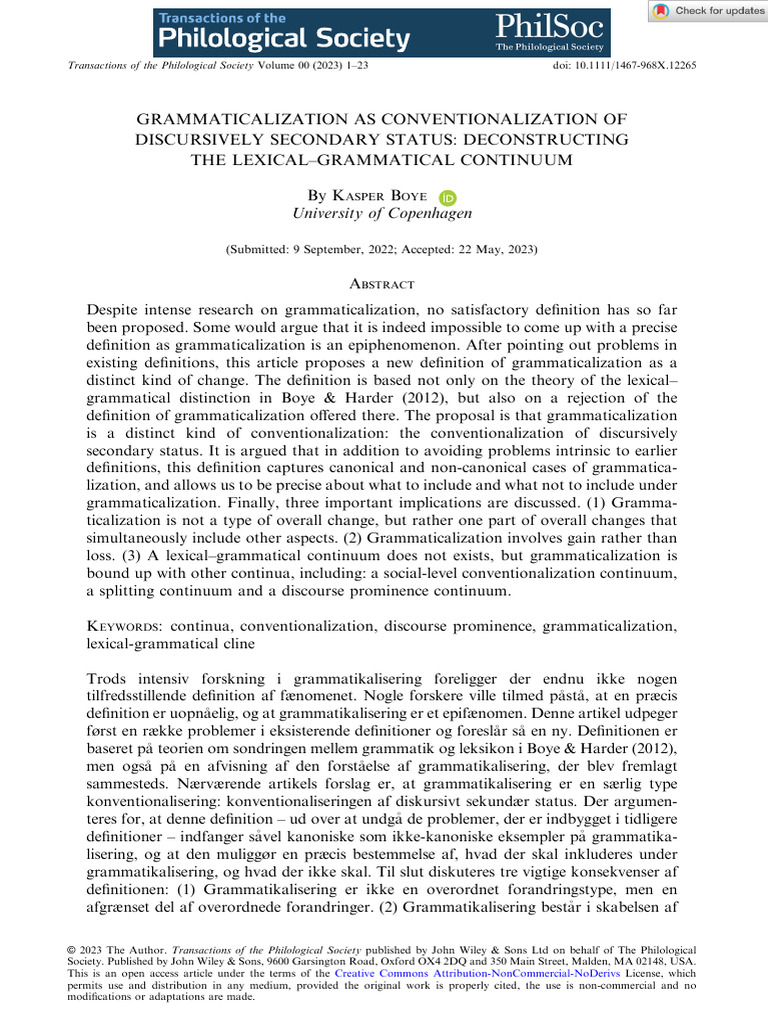 Boye 2023 Grammaticalization As Conventionalization of Discursively Secondary Status | PDF ...