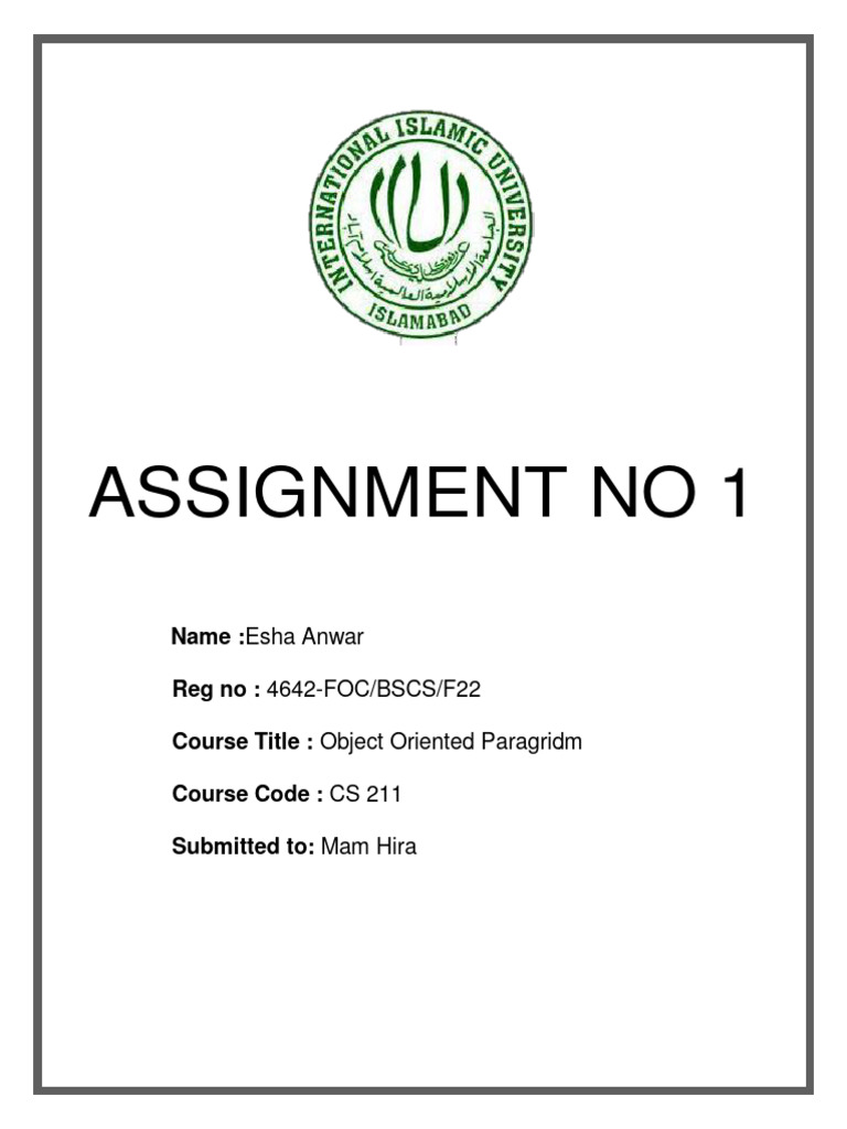 Esha Anwar OOP Assignment 1 | PDF | Object Oriented Programming | Computer Science