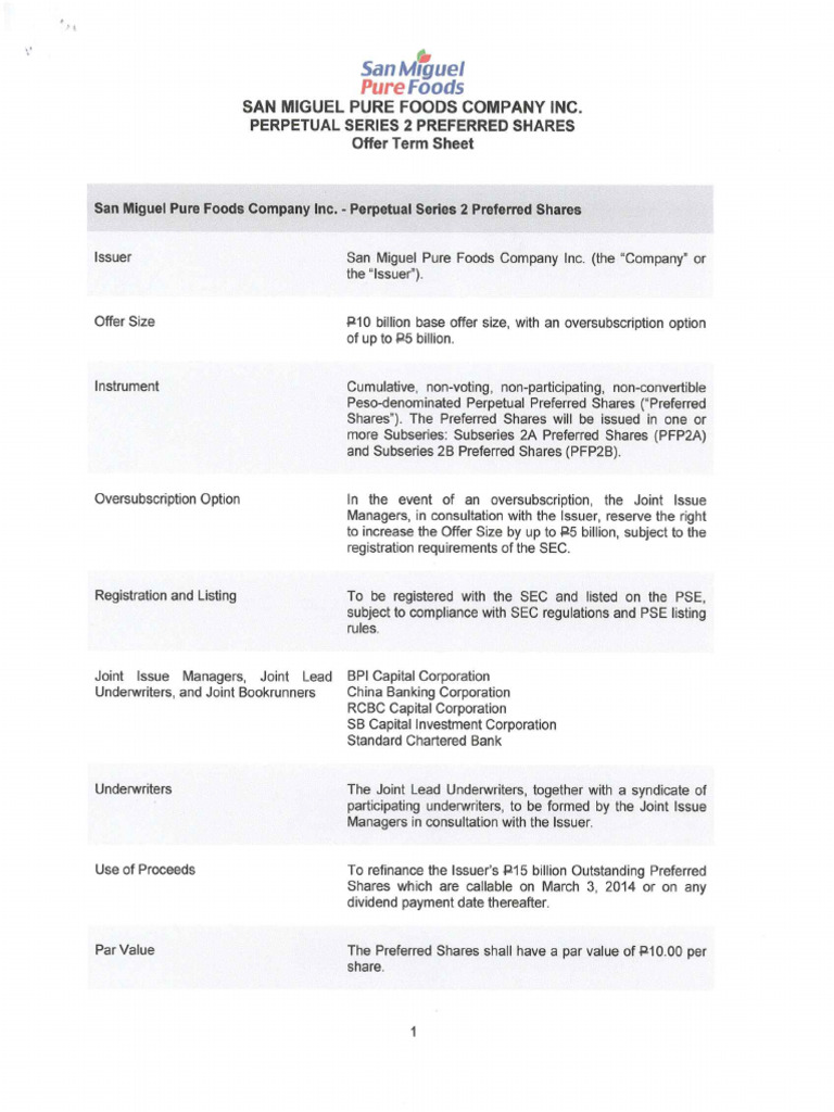 PFP - Offer Term Sheet | PDF