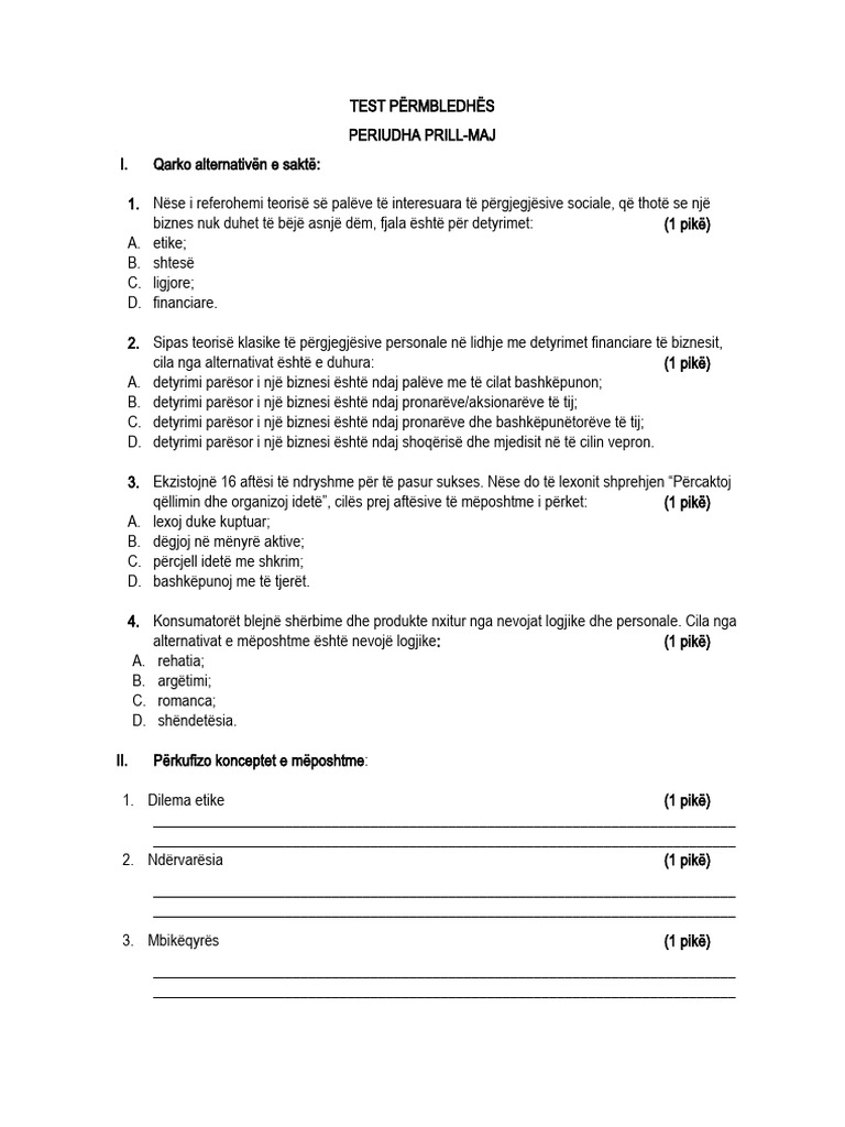 TEST PËRMBLEDHËS Tremujori III | PDF