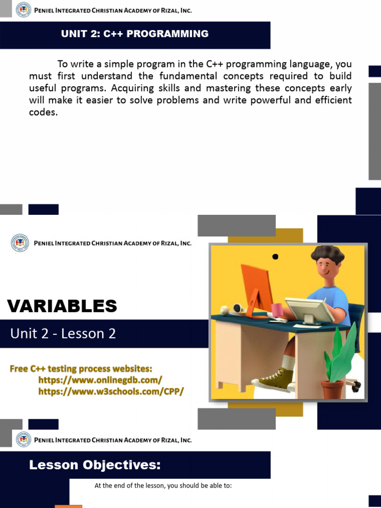 Computer9u2lesson2 Variables Pdf Variable Computer Science Parameter Computer Programming