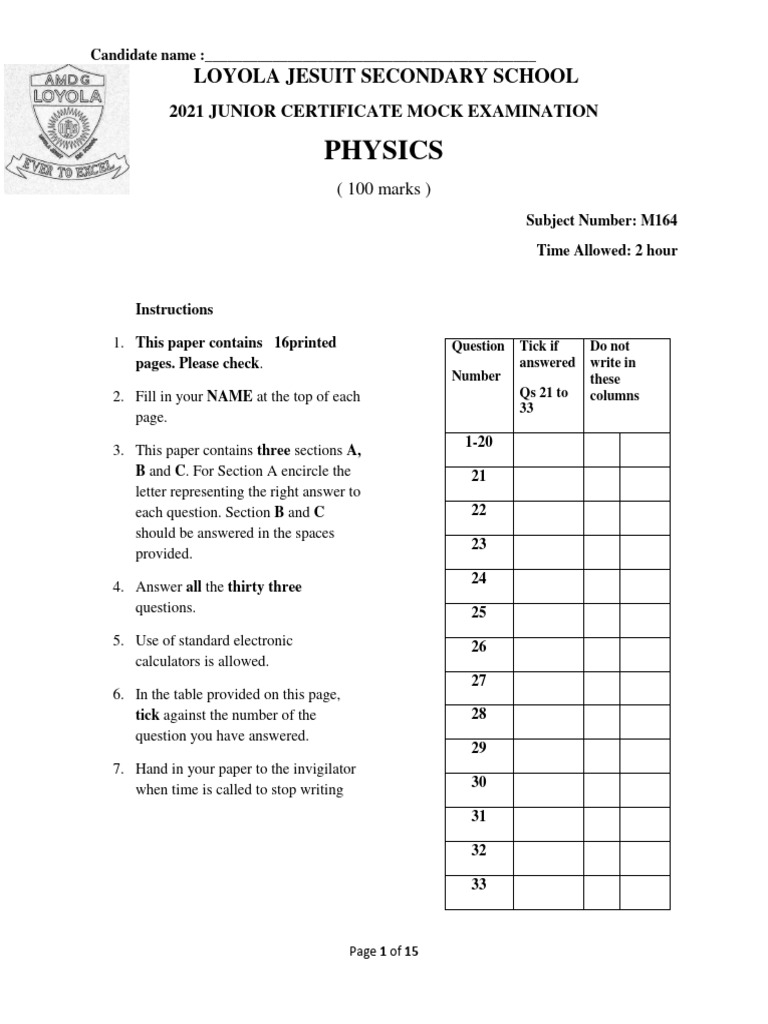 2021 JCE Physics Loyola | PDF | Measuring Instrument | Force