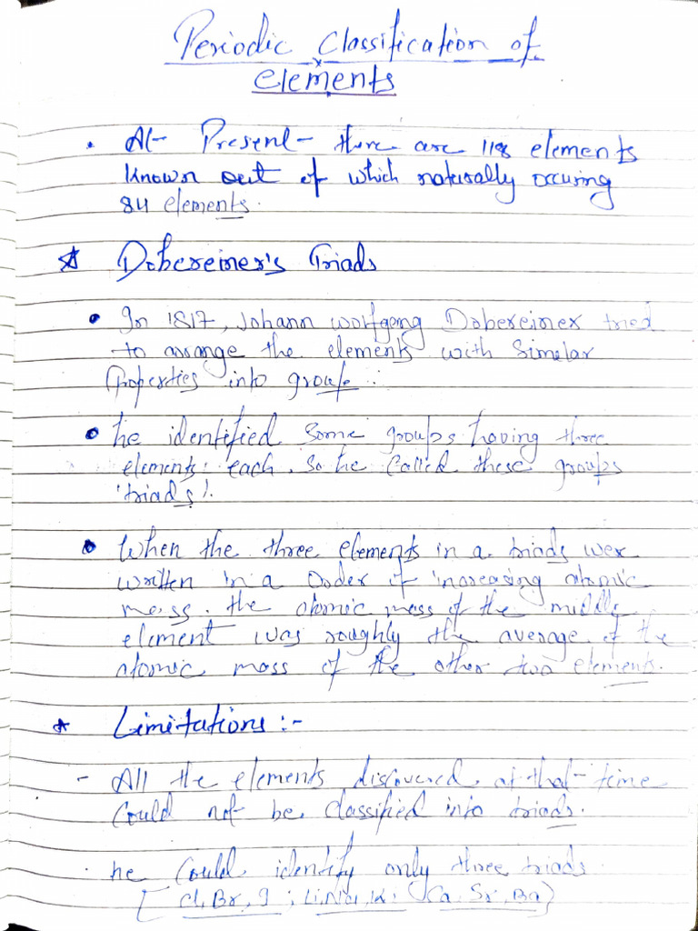 Periodic Classification of Elements Hand Written Notes | PDF | Electron ...