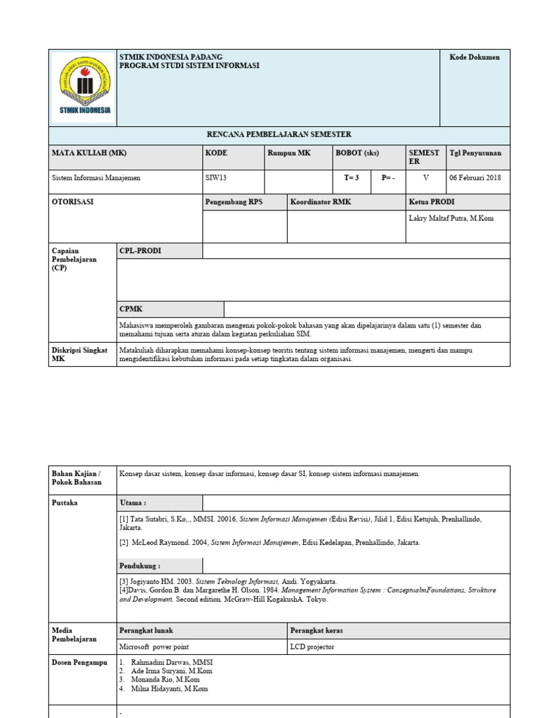 Sistem Informasi Manajemen (SIM) RPS | PDF