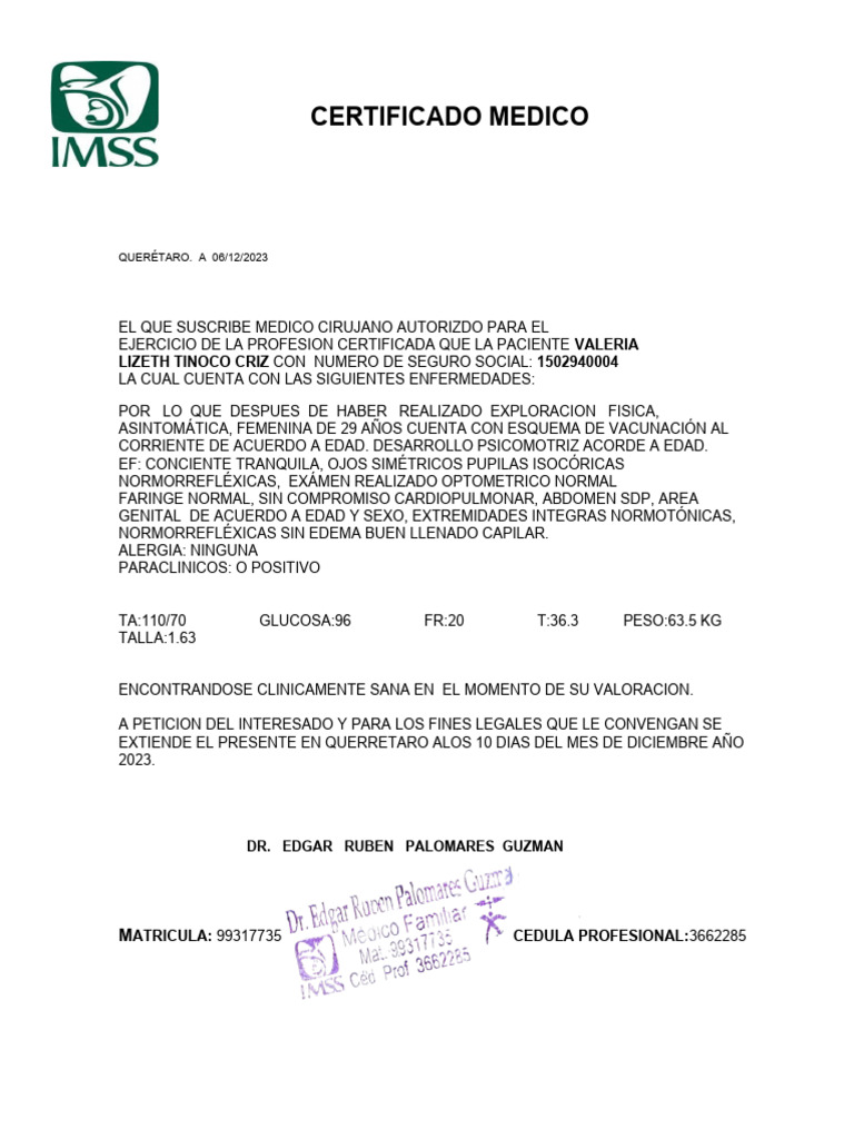 Certificado Imss - 111025 | PDF