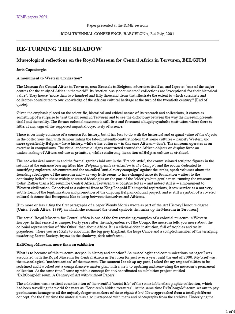 Joris Capenberghs, Returning The Shadow: Museological Reflections On ...