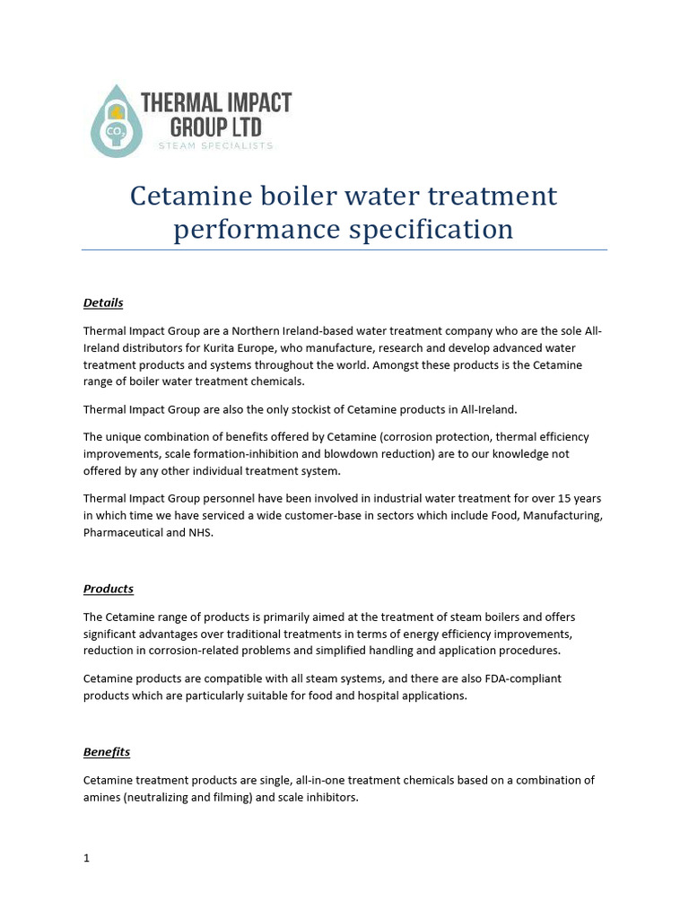 Cetamine Boiler Water Treatment Benefits | PDF | Corrosion | Boiler