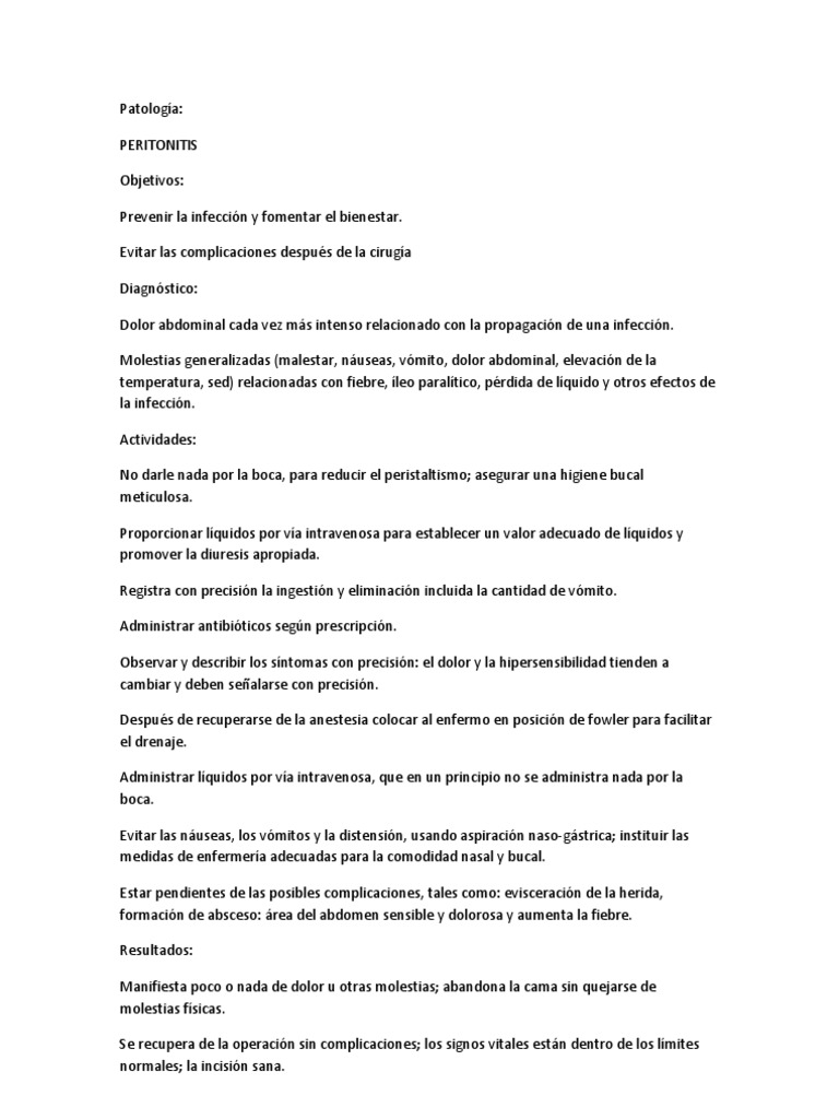 Cuidados de Peritonitis | PDF | Cirugía | Anestesia