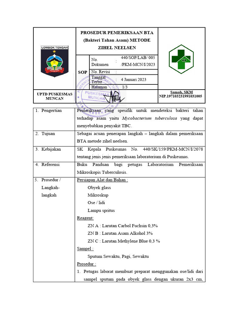 Sop Pemeriksaan Bta Pdf