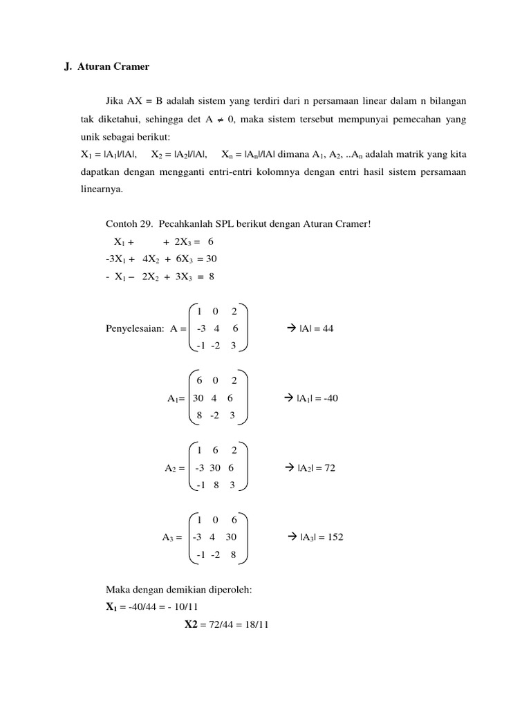 Penyelesaian SPL dengan Aturan Cramer | PDF