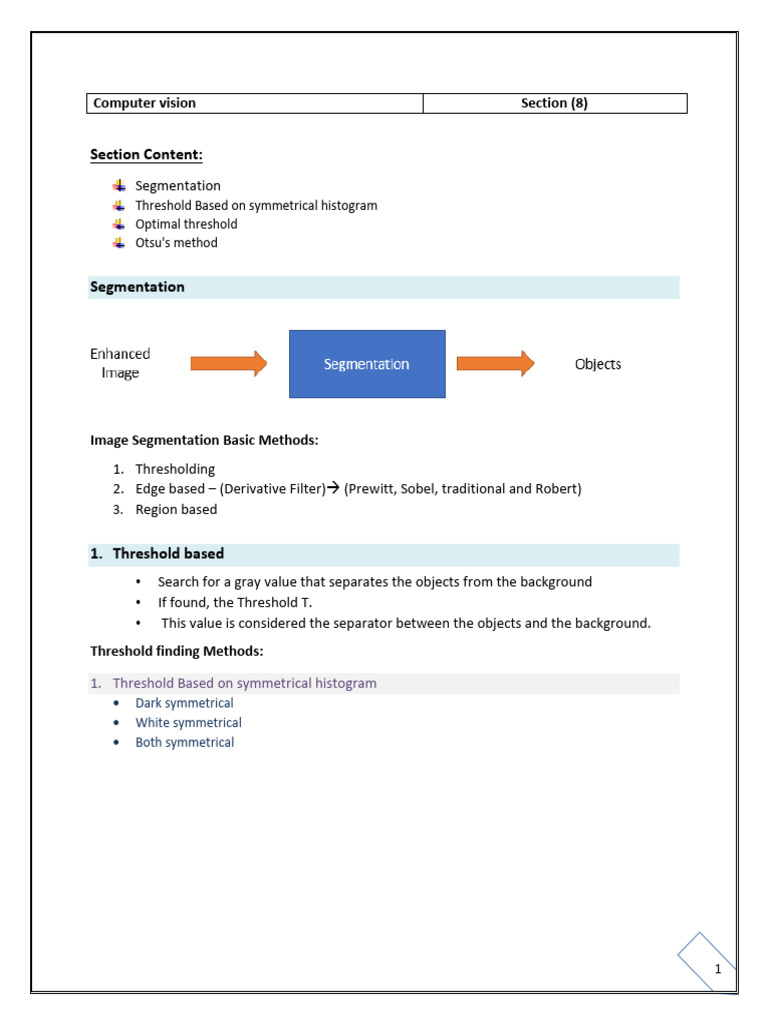 Computer Vision Section 8-4CS | PDF | Image Segmentation | Signal Processing