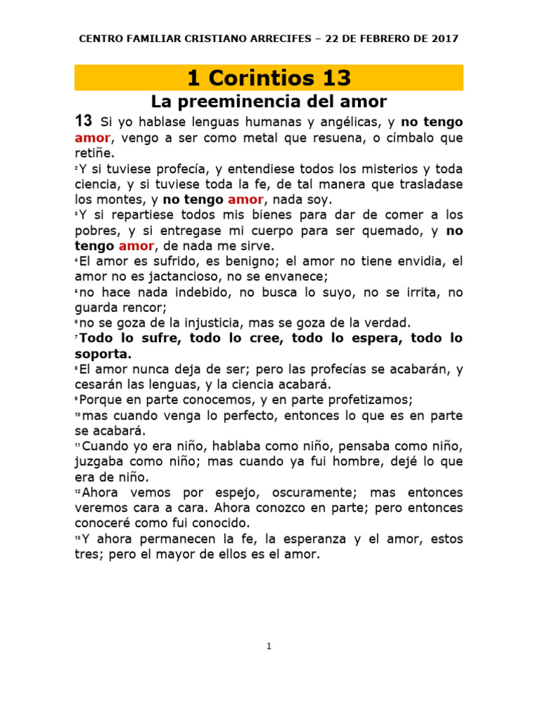 1 Corintios 13 | PDF | Amor | Fe